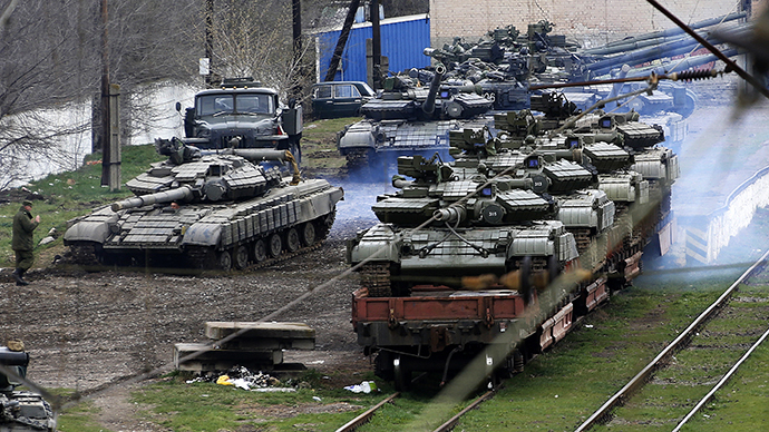 Close-up photo of a tank in the hands of pro-Russian rebels near the ...